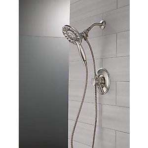 Delta Faucet Linden 17 Series Dual-Function Shower Faucet, Shower Trim Kit with 4-Spray In2ition 2-in-1 Dual Hand Held Shower Head with Hose, Chrome T17293-I (Valve Not Included)