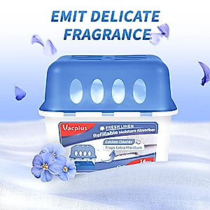 Vacplus Moisture Absorbers, Reusable Dehumidifiers for Closet, Moisture Absorbers for Rooms with Visible Dehumidification, Humidity Absorber Boxes & Odor Removers, 14OZ, 4 Pack (Linen Scent)