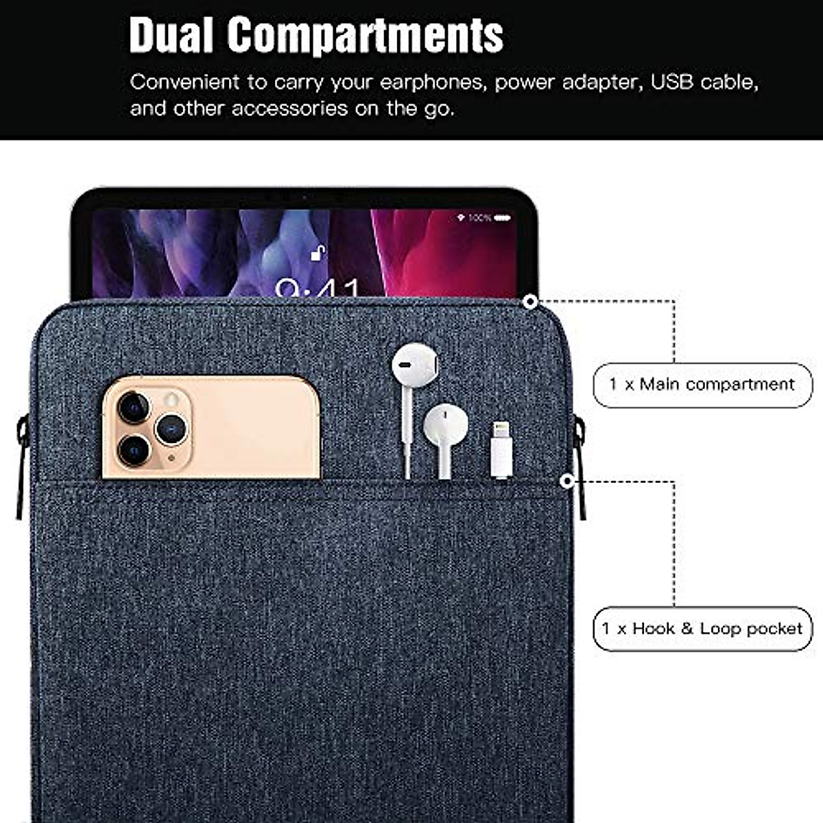 TiMOVO 9-11" Tablet Sleeve Case for iPad 10.2 2021-2019, iPad 10th Generation 2022, iPad Air 5/4 10.9, iPad Pro 11 2022-2018, Galaxy Tab S9/S8/A8/A7 2023, Protective Bag Fit Smart Keyboard, Space Gray