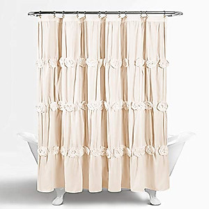 Lush Decor Darla Ruched Floral Bathroom Shower Curtain, 72” x 72”, Ivory