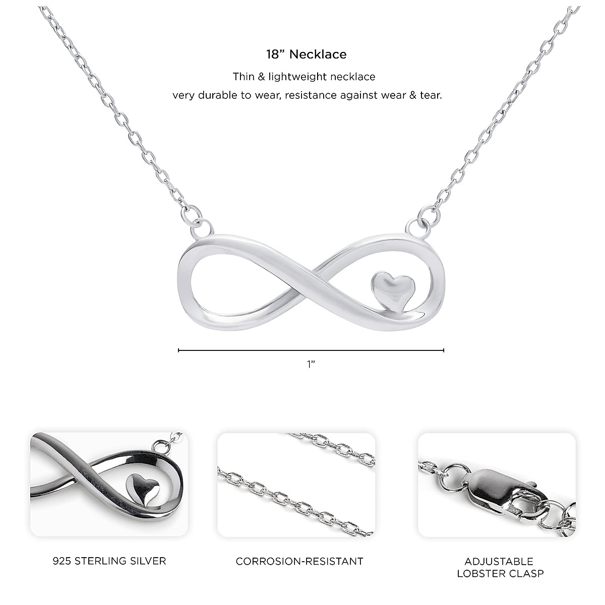 Suavell Infinity Heart Necklace. Sterling Silver Necklace Forever Jewelry. Infinity Necklace. Valentines Day Gifts for Her, Birthday Gifts for Women, Gifts for Girlfriend, Gifts for Wife Christmas