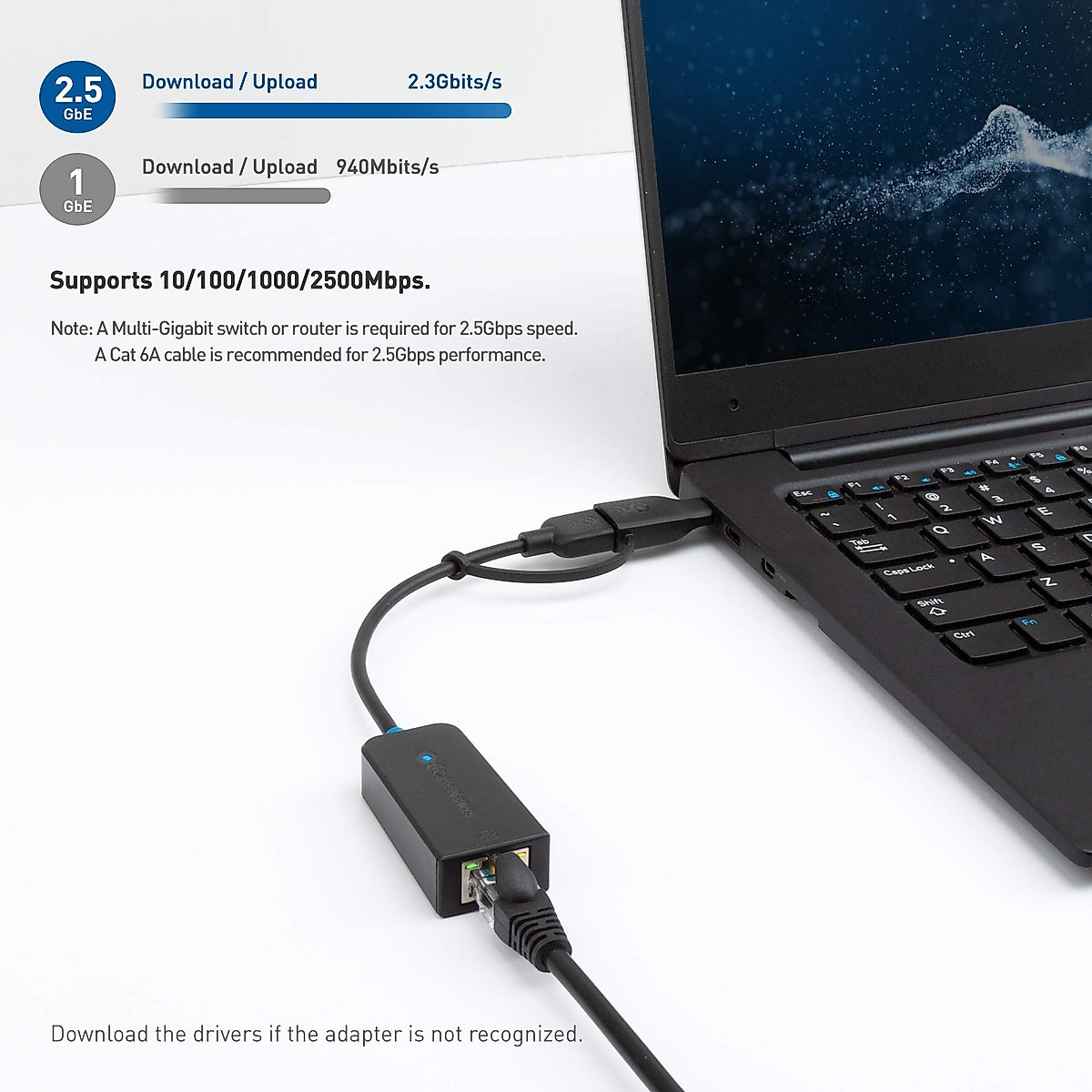 Cable Matters USB C to 2.5 Gigabit Ethernet Adapter, USB to 2.5 Gigabit Ethernet Adapter, Not Compatible with M2 Macs (2.5g Ethernet to USB, 2.5gbps Ethernet Port) -Compatible with Thunderbolt 4 USB 4