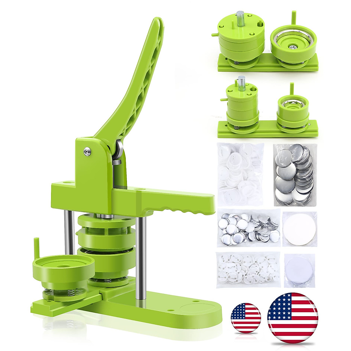 Happizza Button Maker Machine Multiple-Sizes - Pin Maker Machine 1.25 inch+2.25 inch, Interchangeable Button-models Badge Button Press Machine with 200 Sets 32+58mm Button Maker Supplies&Circle Cutter