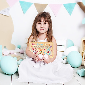 Whaline Easter Cookie Plate Dear Easter Bunny Wooden Cookie Tray Easter Egg Carrot Drink Wooden Treat Plate Rectangle Easter Tray Bundle for Easter Gifts Decoration Supplies, 11.8x7.8 Inch