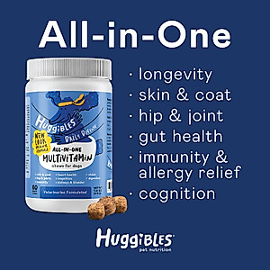 All-in-1 Dog Multivitamins and Supplement | Fish Oil, Iron, Calcium, Vitamin E, C & B12 | Joint, Immune, & Vision Support | All Natural Chewable Dog Multivitamin, Multivitamin for Dogs – Huggibles