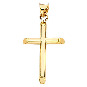 The World Jewelry Center 14k REAL Yellow Gold Religious Cross Pendant with 0.8mm Box Link Chain Necklace - 16"