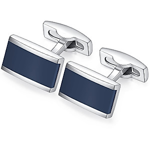 HONEY BEAR Cufflinks Mens Shirt Rectangle Stainless Steel Business Wedding Gift Navy Blue