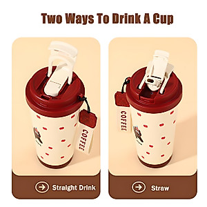 Ausenzup Water Bottle - 500ml / 16.9oz Vacuum Insulated Water Cup With Lid And Straw - Stainless Steel Travel Car Coffee Mug Hot Cold Drink Iced Coffee Tumbler Bride Gifts Christmas/Wedding(C)