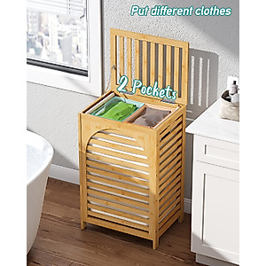 Laundry Hamper, 22.5 Gallon (85L) Bamboo Wood Clothes Laundry Basket with Lid and Handles, Removable Liner (Natural)