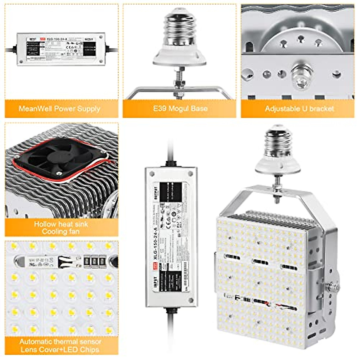150W Shoebox LED Retrofit Kits AC100-277V (650W MH/HPS/HID Equivalent) 5000K E39 Mogul Base Retrofit Lights for Parking Lot Tennis Court ETL DLC Listed