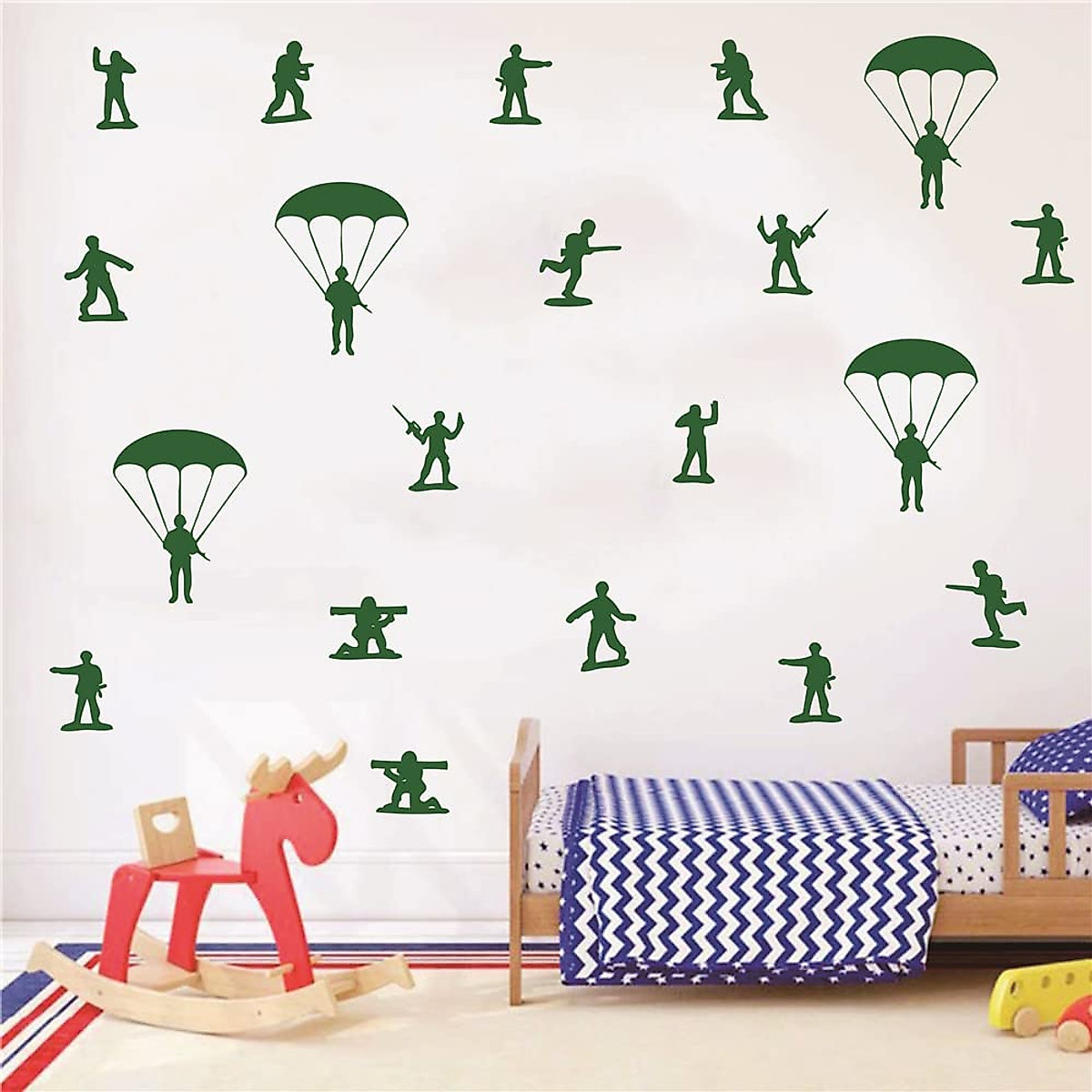 Home Interior Kids Room Armyman Soldiers Paratroopers DIY Wall Decor Stickers Parachute Wall Decal for Teens Bedroom Living Room Decor Poster AFN104 (Army Green)