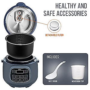 Bear Rice Cooker 3 Cups (Uncooked), Fast Electric Pressure Cooker, Portable Multi Cooker with 10 Menu Settings for White/Brown Rice Oatmeal and More, Nonstick Inner Pot