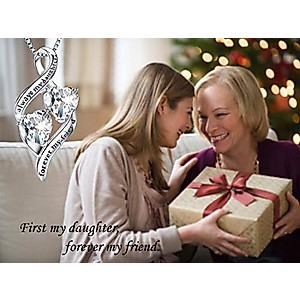 MUATOGIML 925 Sterling Silver Always My Daughter Forever My Friend Double Love Heart Pendant Necklace, Mother Daughter Jewelry Gifts 18"