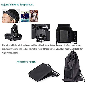 TEKCAM Action Camera Head Strap Chest Harness Belt Mount with Carrying Pouch Compatible with Gopro Hero 11 10 9 8 7 6/AKASO EK7000 Brave 4 V50X Native/Vemont/Dragon Touch/WOLFANG Action Camera