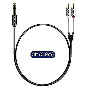 J&D 1/4 inch TRS to Dual RCA Audio Cable, Gold Plated Copper Shell Heavy Duty 6.35mm 1/4 inch Male TRS to 2 RCA Male Stereo Audio Y Splitter Cable, 3 Feet
