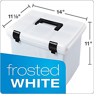 Pendaflex Portable File Box, Frosted White, Hinged Lid with Double Latch Closure, 3 Black Letter Size Hanging Folders Included (41745AMZ)