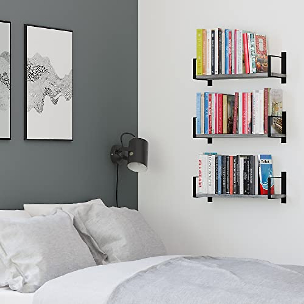 Wallniture Toledo 17"x6" Floating Bookshelf Living Room Decor, Kitchen Shelves, Bathroom Shelf, Wall Shelves for Bedroom & Office, Gray Set of 3
