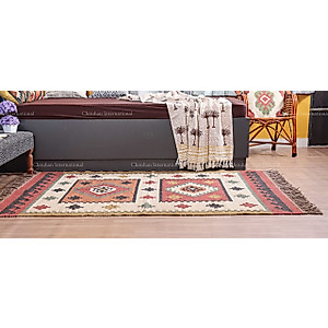 Chouhan International Kilim Rug Wool Jute Rug, Kilim Dhurrie Wool and Jute Rug Handmade for Living for Room (8x10 Ft) KLM- 11