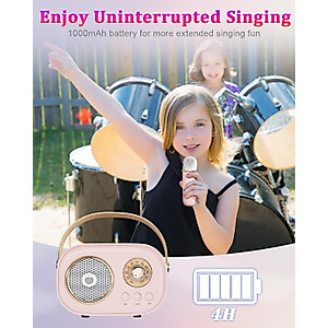 Mini Karaoke Machine for Kids&Adults,Portable Bluetooth Speaker with Wireless Microphones and Stereo Sound Enhanced Bass,Gifts for Girl 6 7 8 9 10 11 12 Years Old (Pink)