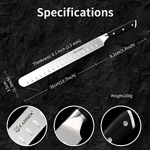 KATISUN Slicing Carving Knife, 13 Inch Ultra Sharp German Premium Stainless Steel Brisket Knife for Slicing Roasts, Meats, Fruits and Vegetables, Full Cut, Ergonomic Handle Design