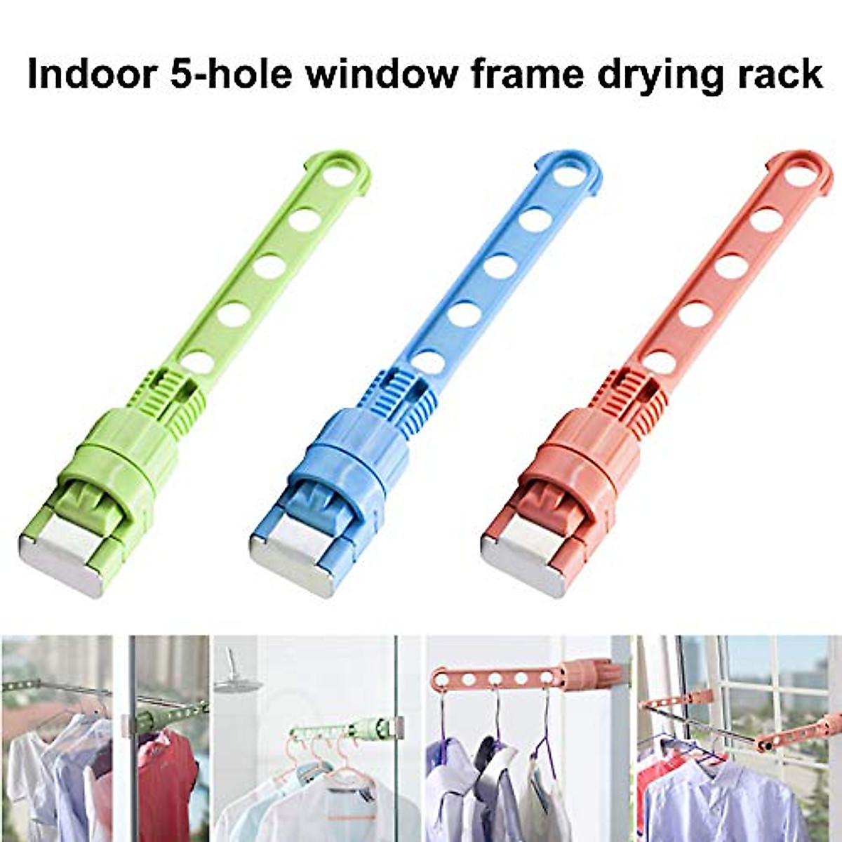 Maserfaliw Clothes Hanger Portable Indoor Balcony 5 Hole Clothes Hanging Drying Rack Window Frame Hanger Pink