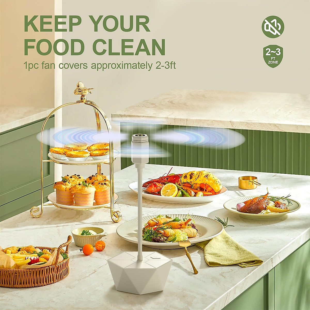 Portable Battery Powered Food Fans for Tables Up to 15 Hours Working Time, Indoor Outdoor Food Fan with Flexible Goose-Neck Blades for Home Restaurant Party Picnic Patio BBQ (4 Packs Beige)