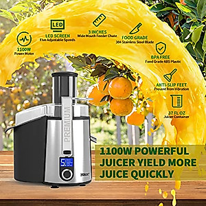 Centrifugal Juicer Machine - LCD Monitor 1100W Juice Maker Extractor, 5-Speed Juice Processor Fruit and Vegetable, 3" Feed Chute Stainless Steel Power Juicer, Easy Clean, BPA Free (Silver)