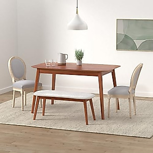 civama Dining Chairs Set of 4 French Vintage, Mid Century Upholstered Farmhouse Fabric Chair with Round Backrest and Solid Rubberwood Leg for Dining Room Bedroom Kitchen Restaurant, Light Grey