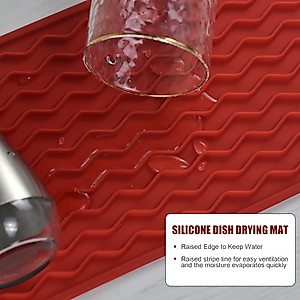 Silicone Dish Drying Mat, Non-Slip Easy Clean Sink Mat Large Heat-resistant Dish Drainer Mat for Kitchen Counter, Sink, Refrigerator or Drawer liner (12" x 6", RED)