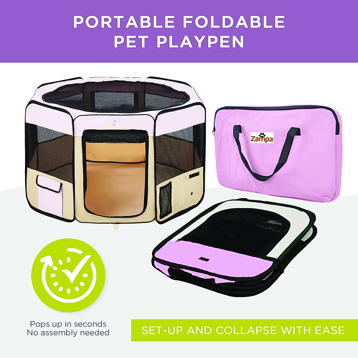 Zampa Puppy Playpen Small 36"x36"x24" Portable Pop Up Playpen for Dog and Cat, Foldable | Indoor/Outdoor Kitten Pen & Travel Pet Carrier + Carrying Case.