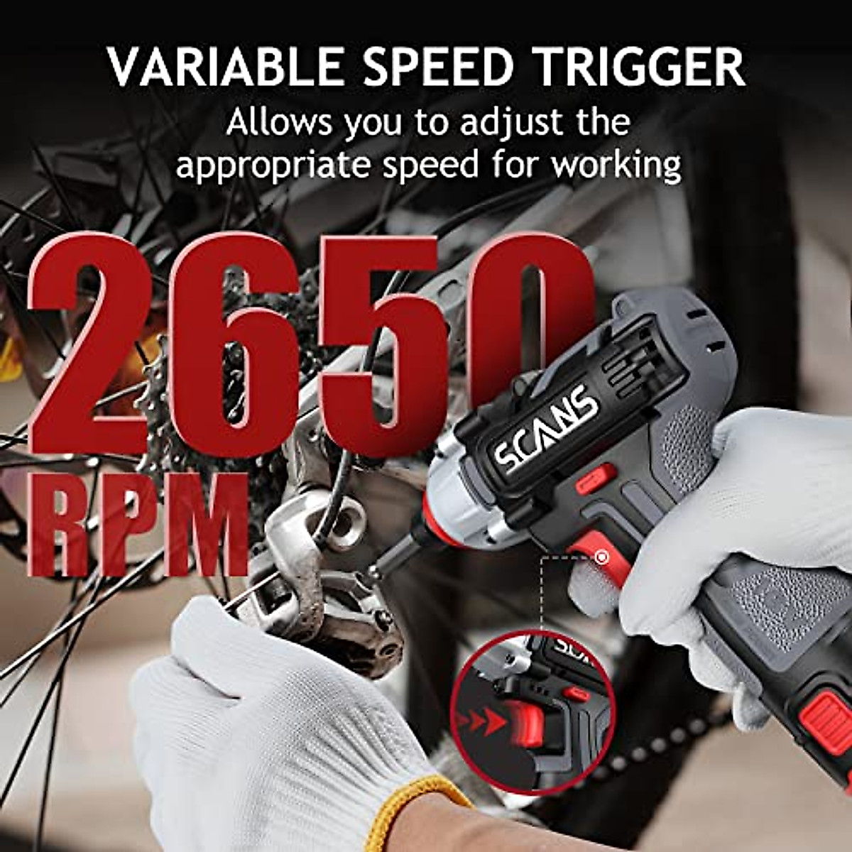 Cordless Impact Driver, 16V Brushless Impact Drill with 1/4” Hex Chuck, 2650RPM Variable Speed, LED Light, SCANS Impact Drill Set with 2.0Ah Battery/Charge, 37 Pcs Accessories, Tool Box, SC2161-1