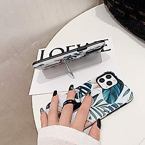 Hosgor Case for iPhone 12/12 Pro Women, Finger Grip Flower Design Rugged Shockproof Slim Soft TPU + Matte PC Dual Layer Strap Cover for iPhone 12/12 Pro 5G - 6.1" 2020 (Palm Leaf)