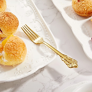 KEAWELL Luxury 5.9" Appetizer Forks, 18/10 Stainless Steel, Set of 4, Gorgeous Cocktail Forks/Dessert Forks (Gold)