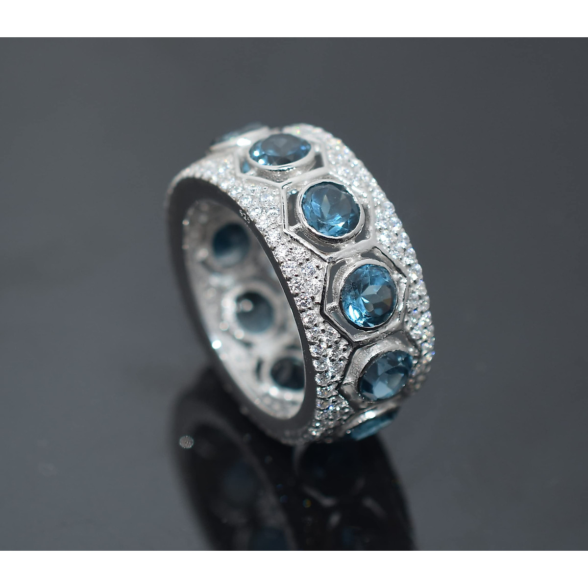 Women's Beautiful Natural Blue Topaz Gemstone Designer Ring 925 Sterling Silver Something blue, Sky blue, Wedding Band, Elegant Eternity Ring For Wedding/Marriage/Fastival/Annyversary (Size:-9)