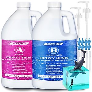 Myqiuf Epoxy Resin Kit, 1 Gallon/128OZ Epoxy Resin Crystal Clear Not Yellowing No Bubble Self Leveling for DIY Molds Wood Jewelry Table Tops Bar Top Casting Coating Crafts Supplies Easy Mix 1:1 Ratio