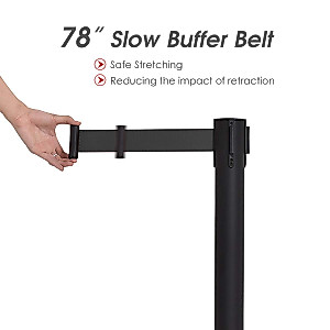 Goplus 6Pcs Stanchions, Crowd Control Barriers with 6.5' Retractable Belt, Stainless Steel Stanchion Posts Queue Line Pole, 35" Height, Easy Connect Assembly