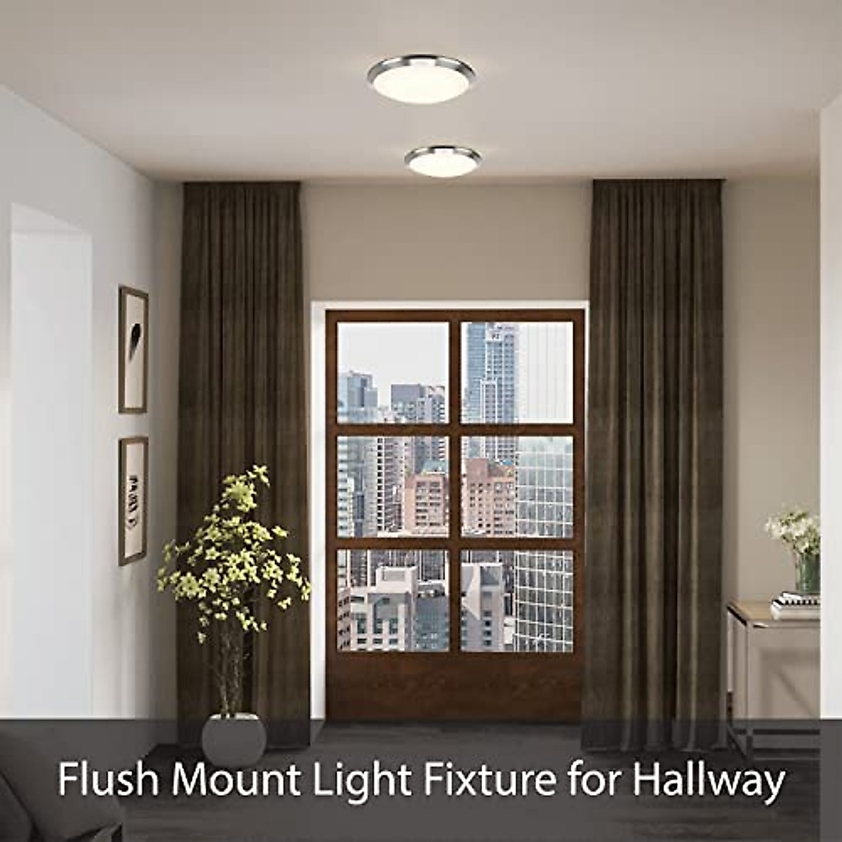 Aspen Creative Satin Nickel 63003L-1 Large LED Flush Mount Finish with Glass Shade