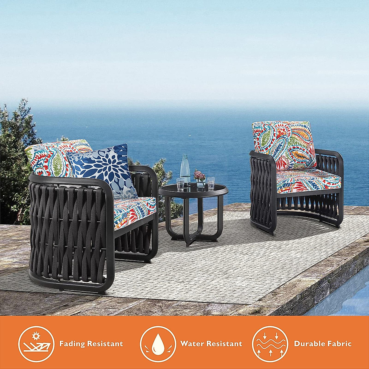 JMGBird Outdoor Cushion Tufted Pillow, Deep Seat Outdoor Chair Cushion Set 22"x22" Patio Cushions for Outdoor Furniture