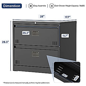kingwolfox 2 Drawer Lateral File Cabinet with Lock, Locking lateral Filing Cabinet for Office Metal Steel File Drawers Cabinet, Lockable Horizontal File Cabinet for for Legal/Letter A4/F4 Size