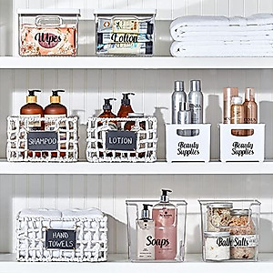 mDesign Plastic Storage Organizer Wide Container Bin with Handles for Bathroom, Home Organization - Holds Vitamins, Supplements, Makeup, Styling Tools - Ligne Collection - 4 Pack - White