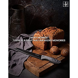 EUNA Serrated Bread Knife, 8 Inch Bread Cutter With Sheath & Gift Box, Stainless Steel Utility Knife for Slicing Homemade Bread, Bagels, Cake, Non-stick Coating