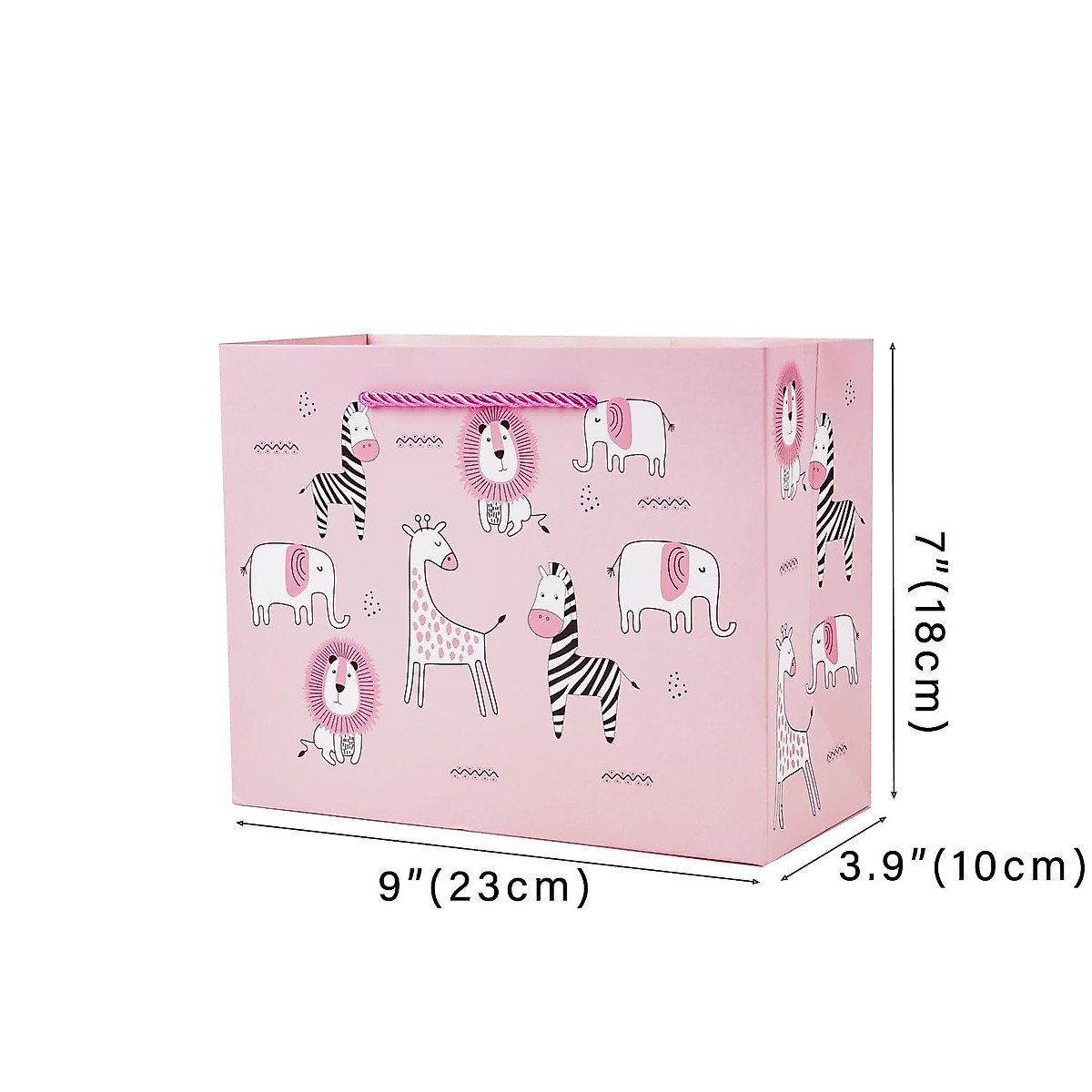 Lyforpyton Medium Gift Bags with Tissue Paper 9" Pink Zoo Gift Bags for Kids Girls Birthday Party, New Parents, Baby Shower