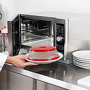 Pack of 2, Collapsible Microwave Food Cover BPA free TPR, 10.5inch, round with grip handle RED+BLUE…