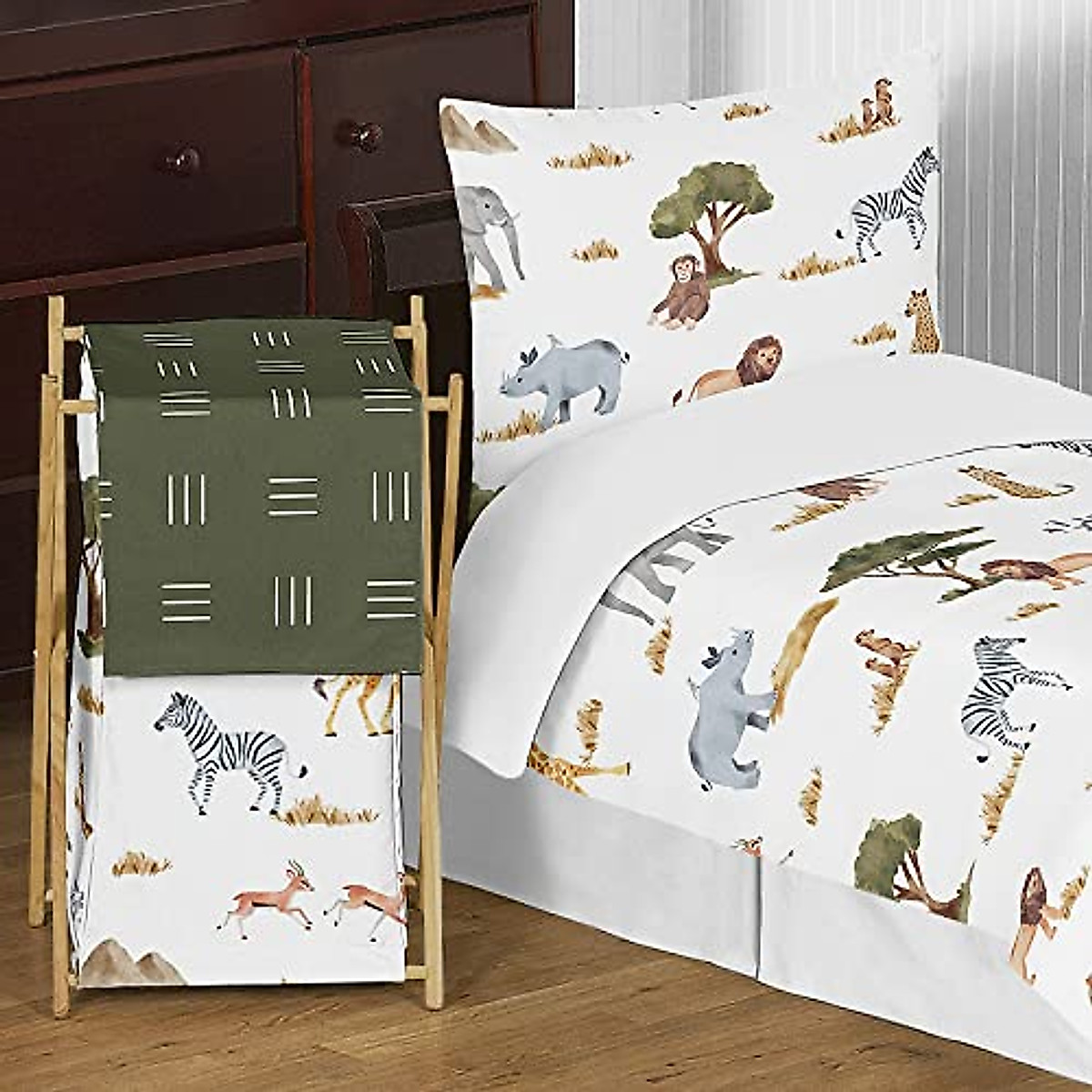 Sweet Jojo Designs Jungle Animals Baby Kid Clothes Laundry Hamper Dark Hunter Green Yellow Grey Rust Orange Black White Wildlife Safari Animal Gray Elephant Giraffe Lion Monkey Leopard Cheetah Zebra