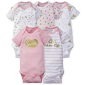 Gerber Baby Girls 5-Pack Short Sleeve Variety Onesies Bodysuits Princess Arrival 0-3 Months