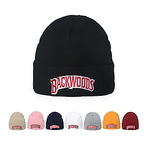 kangning 2Pack Backwoods Beanie Hat for Men Women Trendy Backwoods Cap Winter Warm Beanie Embroidered Knitted Solid Hats (One Size, Black+Pink)