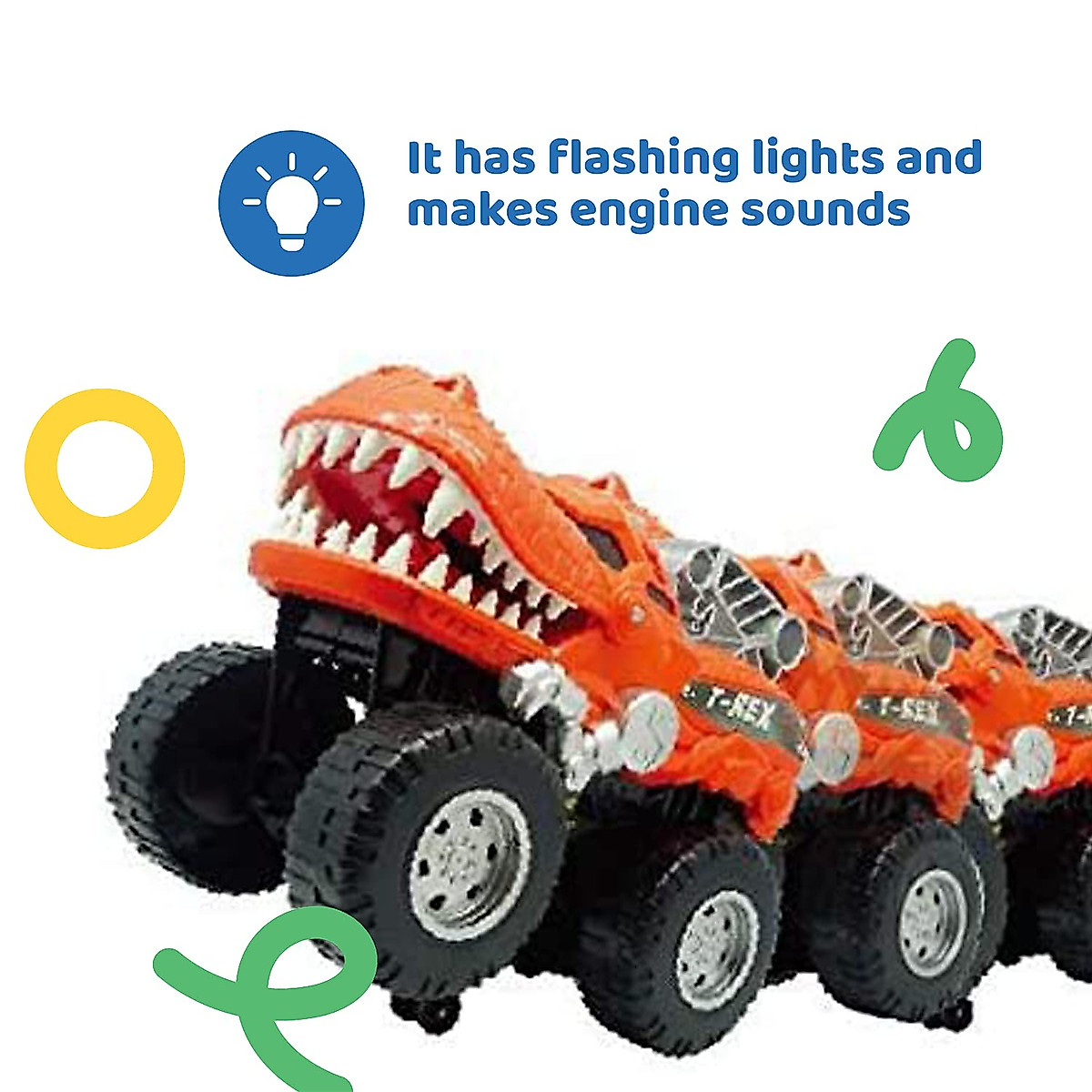 BUILD ME Dazmers Dino Monster Truck - Motorized T-Rex Monster Truck for Kids 3 Years and Up - Roars and Lights Up - Big Dinosaur Truck Toy - Durable 10" Long Monster Truck for 3 Year Old Boys