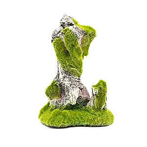 NW Wholesaler 6.75 Inch Fish Tank Mossy Rock Fish Tank Decoration - Fish Hideaway for Saltwater and Freshwater Aquarium Decor