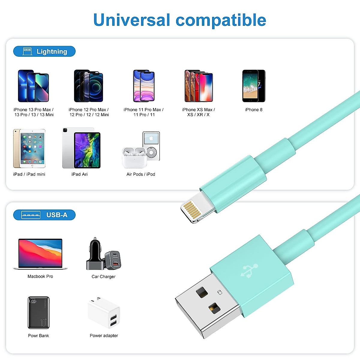 QZIIW iPhone Charger Cable 10 Ft [Apple MFI Certified], 3Pack 10 Feet Long USB to Lightning Cable, Apple Charging Power Cord 10 Foot for iPhone 14 13 12 11 Pro Max Mini XR XS X 9 8 7Plus 6 ipad-Blue