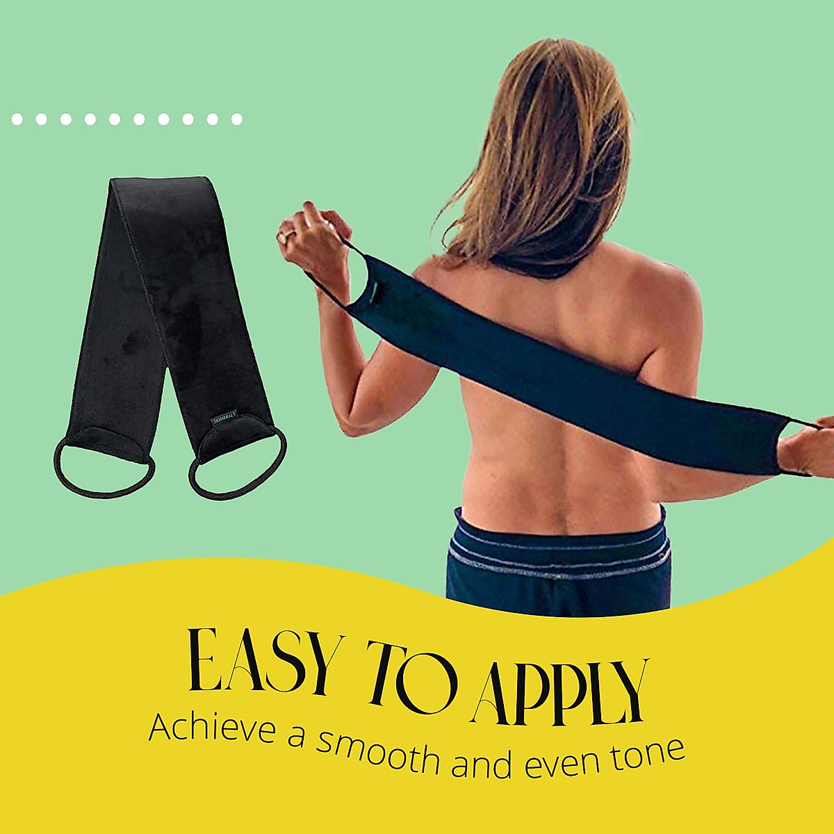 Skinerals Back Lotion & Applicator Mitt Band, Easy-Reach, Flexible Microfiber Design for Seamless Full Back Coverage, Durable, Washable - Essential Self Tanner for an Even Tan, Black